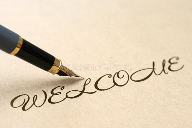 Welcome stock image. Image of notebook, signature, paper - 19070371