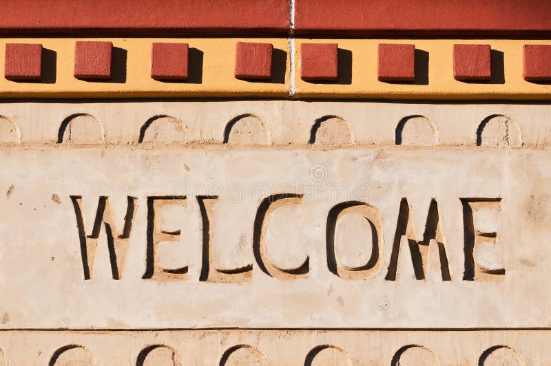 Welcome stock image. Image of adobe, sign, carving, engraved - 20165437