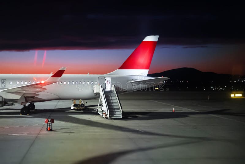 Airplane with a Ramp at the Airport Stock Photo - Image of plane ...