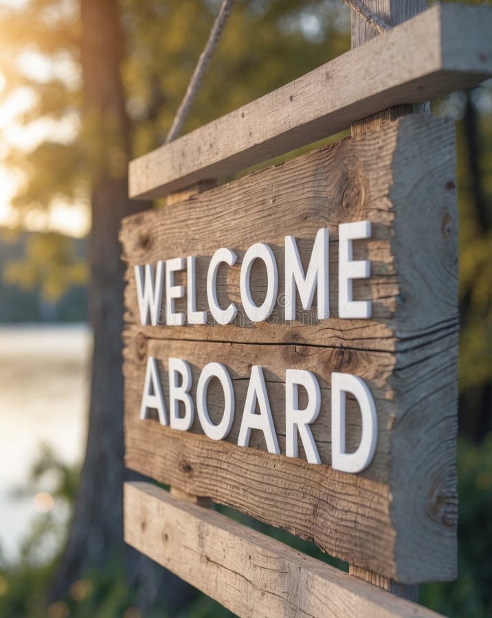 Welcome Aboard Message Written on Wooden Sign Stock Image - Image of ...