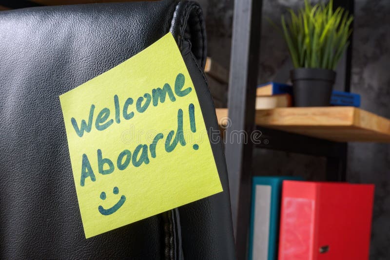 Welcome Aboard Sticker on the Office Chair. Stock Photo - Image of ...