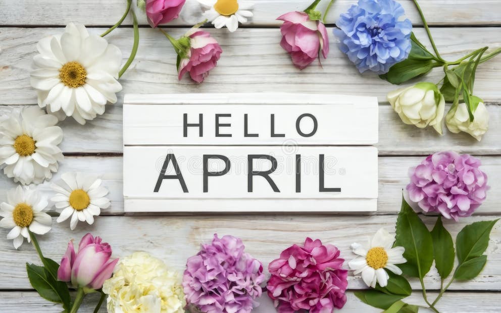 Hello April Greeting Card stock illustration. Illustration of blossom ...