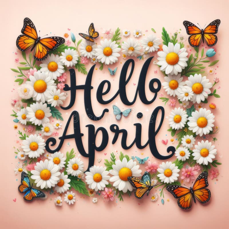Hello April Greeting Card stock illustration. Illustration of happy ...
