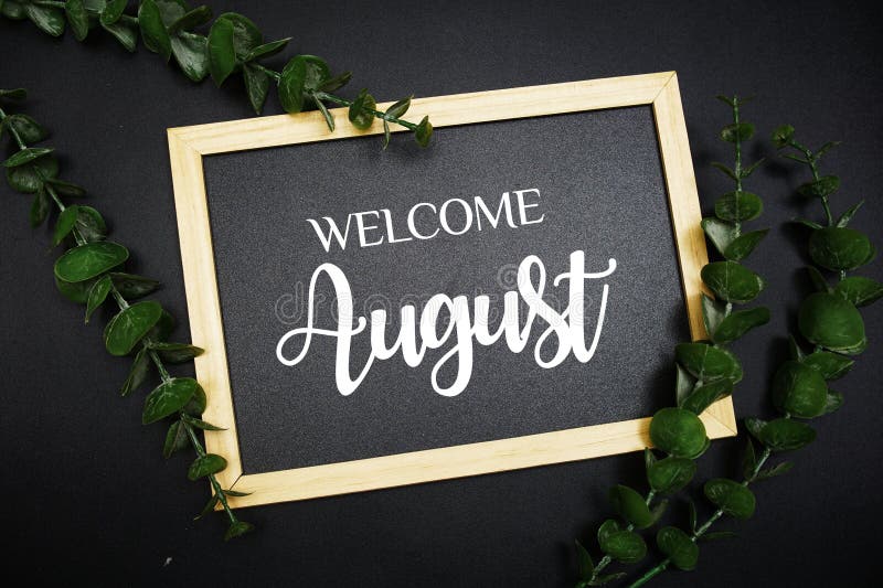 Welcome August Text in Blue Border Frame with Flower Decoration on ...