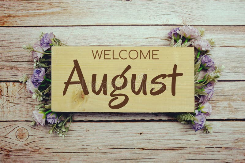 Welcome August Typography Text with Flowers Frame on Pink Background ...