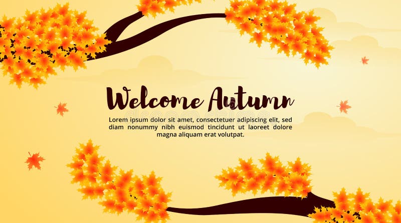 Welcome Autumn Background with a Maple Tree and Falling Leaves Stock ...