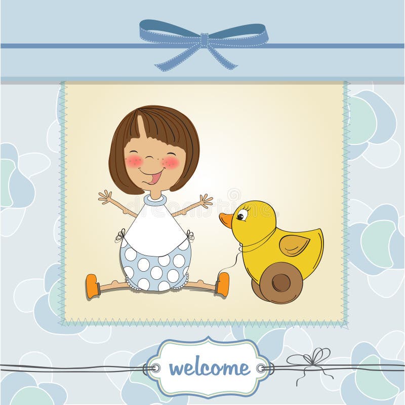 Welcome Baby Card with Girl Stock Illustration - Illustration of draw ...