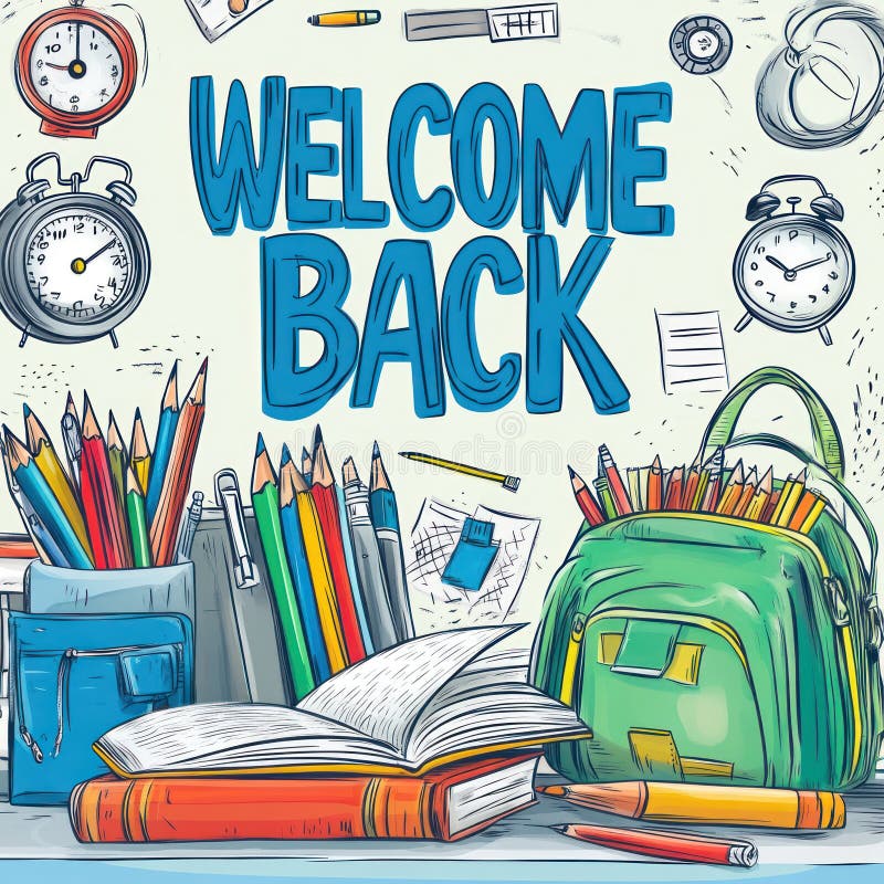 Welcome Back Illustration with School Supplies and Books Stock ...