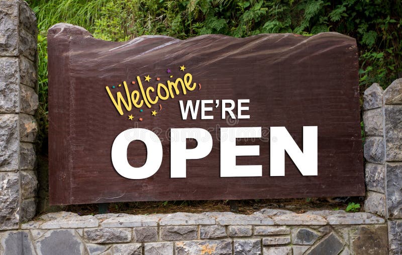 Welcome Back we are Open Wood Sign Outside a Shop Stock Photo - Image ...