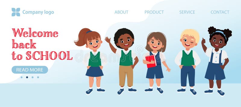 Welcome Back To School Banner with School Children. Vector Illustration ...