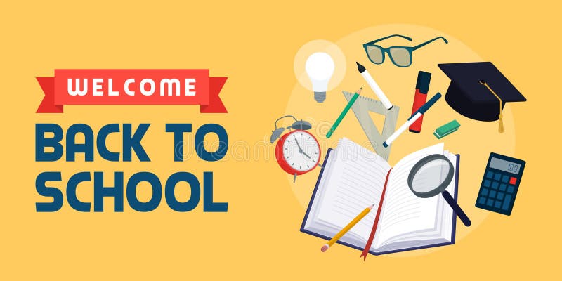 Welcome Back To School Banner with School Supplies Stock Vector ...