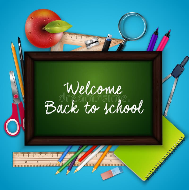 Welcome Back To School Sign with Schools Supplies Stock Vector ...