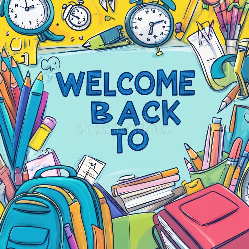 Welcome Back To School Illustration with Backpack, Pencils and Books ...