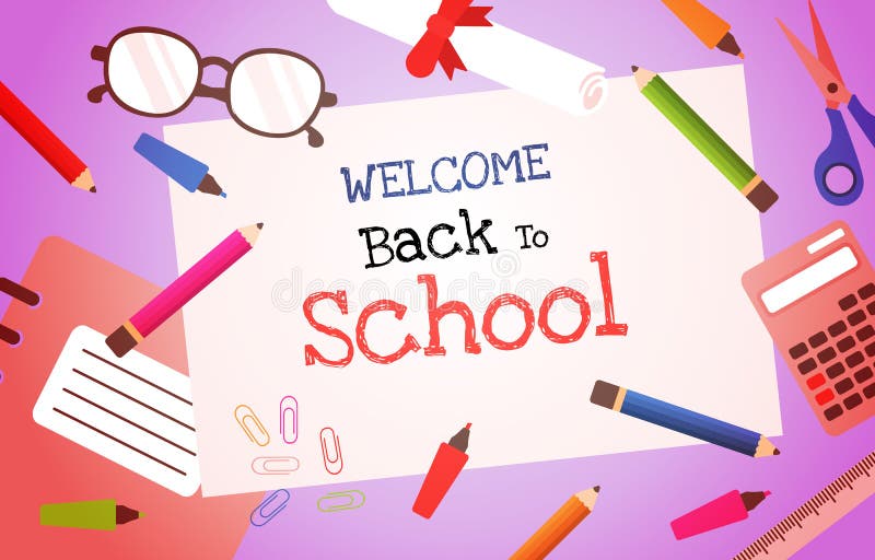 Welcome Back To School Paper Study Education Concept Vector Background ...