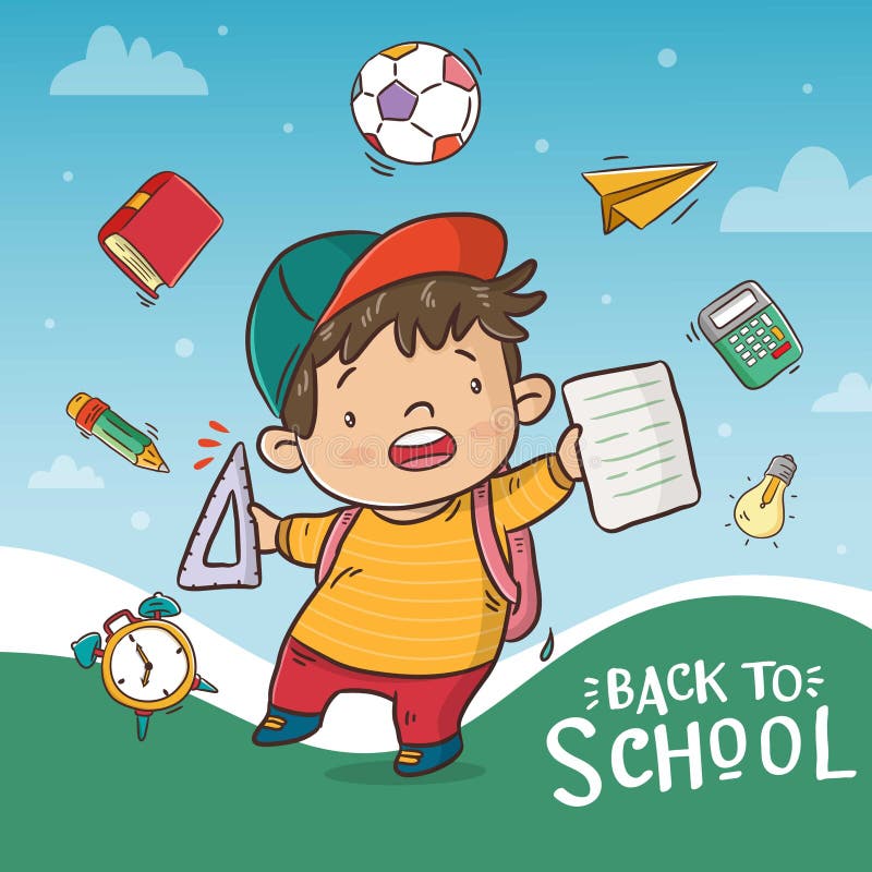Welcome Back To School Poster with Cute Boy Cartoon Stock Vector ...
