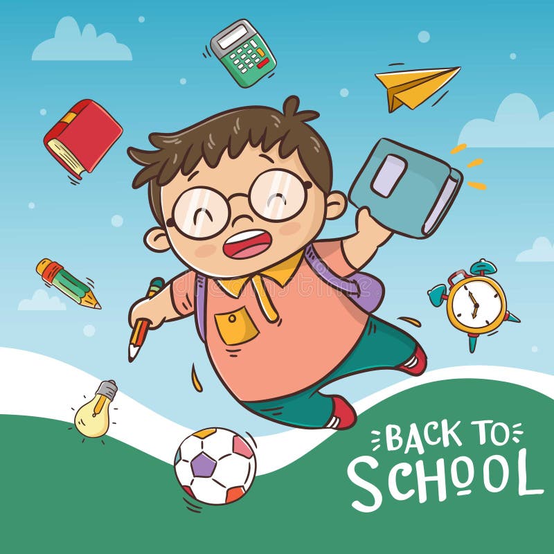 Welcome Back To School Poster with Cute Boy Cartoon Stock Vector ...
