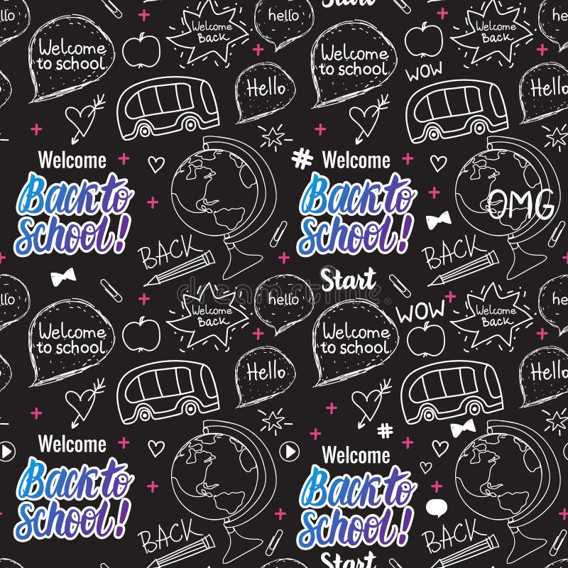 Welcome Back To School Seamless Pattern. Vector Hand Draw Set Elements ...
