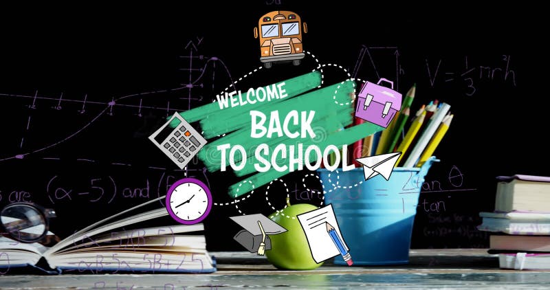 Pencil Stand Against School Concept Icons on White Lined Paper Stock ...