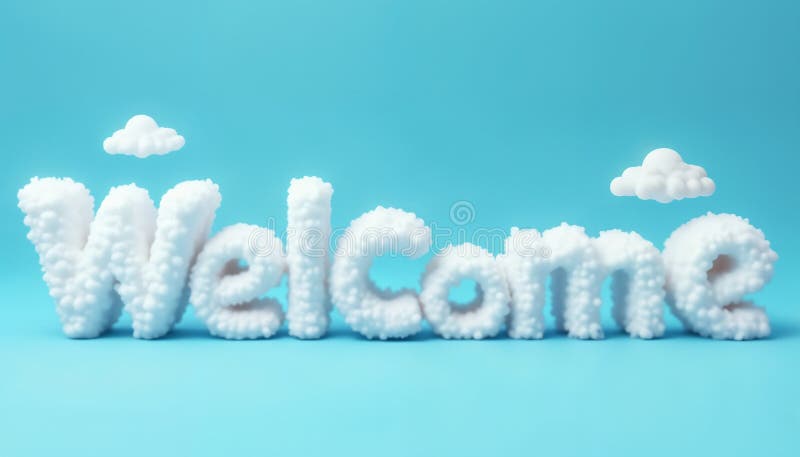 Welcome Banner, the Inscription of White Fluffy Clouds on a Blue Sky ...