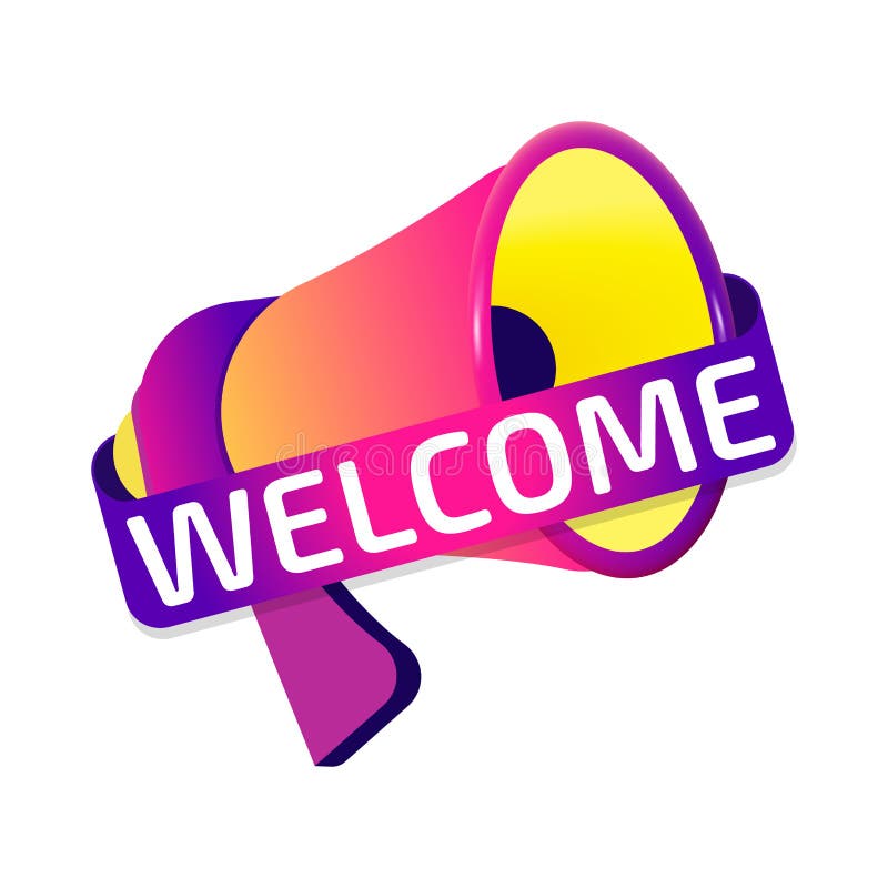 Welcome Banner Label, Badge Icon with Megaphone. Flat Design Stock ...