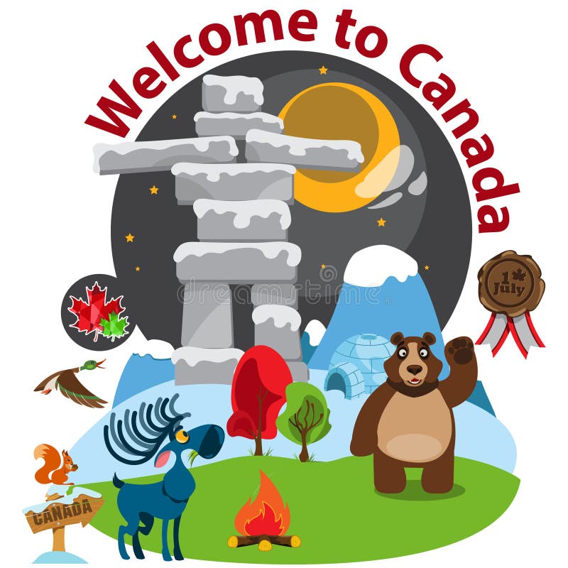 Welcome Banner with Symbols of Canada Stock Illustration - Illustration ...