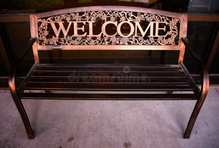 Welcome Bench stock photo. Image of outdoors, front, metal - 93003442