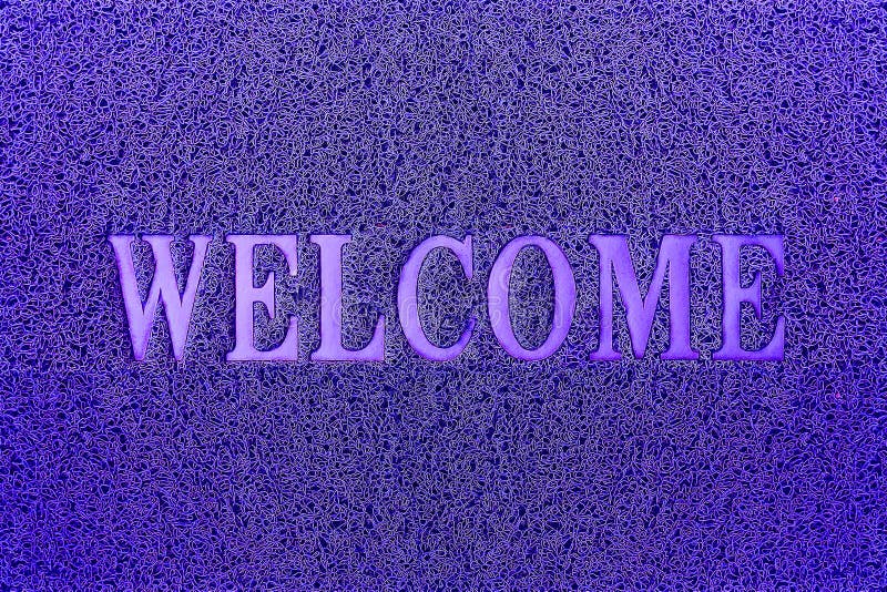 Welcome Blue Door Mat. Welcome Carpet Background Stock Image - Image of ...