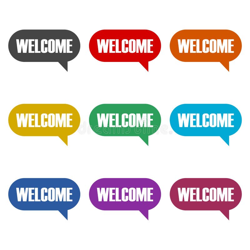 Welcome Bubble Speech Icon Color Set Stock Vector - Illustration of ...