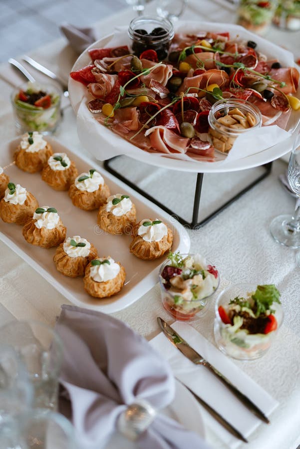 Welcome Buffet with Alcohol and Snacks Stock Photo - Image of wedding ...