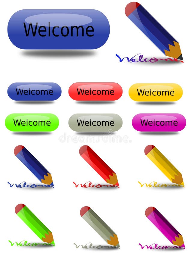 Welcome Buttons and Crayons Stock Vector - Illustration of button ...