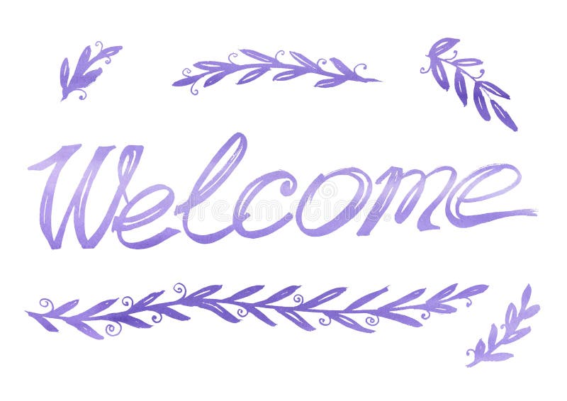 Welcome Calligraphy Lettering with Decorative Elements of Branches ...