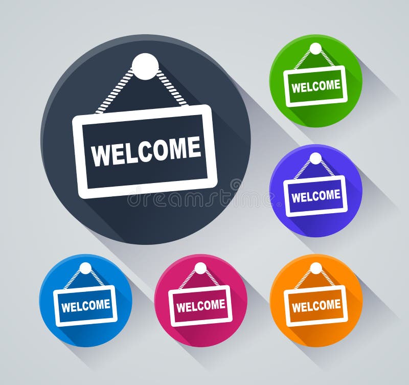 Welcome Circle Icons with Shadow Stock Vector - Illustration of symbol ...