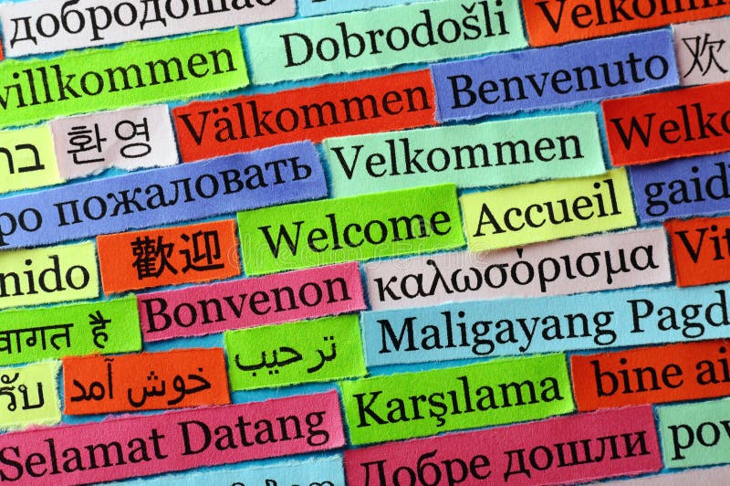 Multilingual Welcome Sign stock image. Image of communication - 17626097