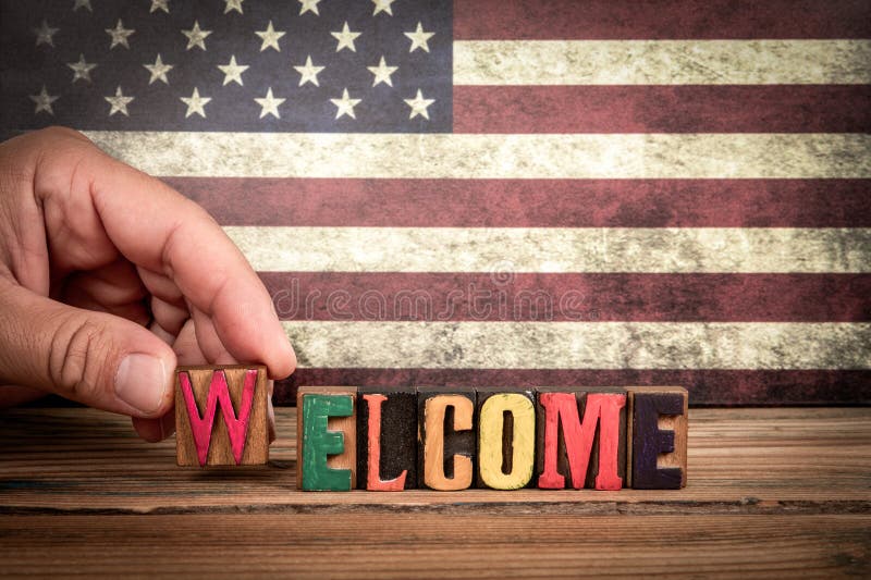 Welcome. Colorful Letters of the Alphabet on a Wooden Texture Table ...