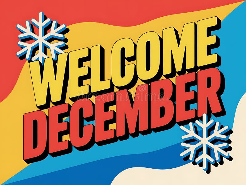 Welcome December Greeting with Snowflakes and Colorful Waves Stock ...