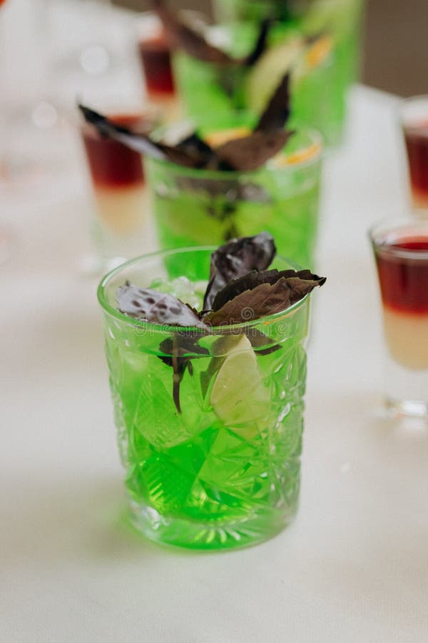 Welcome Drink with Cocktail Glasses and Drinks at an Event. Alcoholic ...