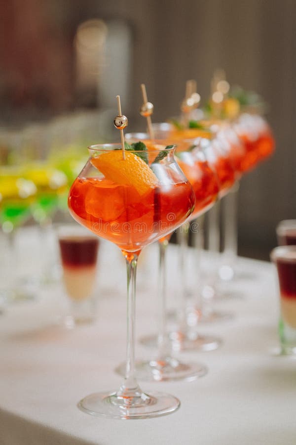 Welcome Drink with Cocktail Glasses and Drinks at an Event. Alcoholic ...