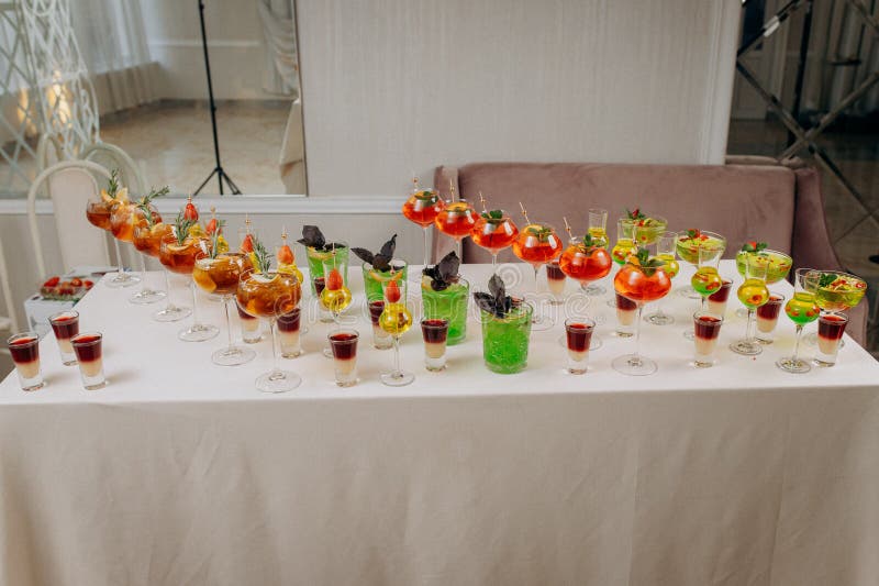 Welcome Drink with Cocktail Glasses and Drinks at an Event. Alcoholic ...