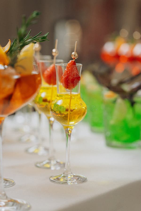 Welcome Drink with Cocktail Glasses and Drinks at an Event. Alcoholic ...