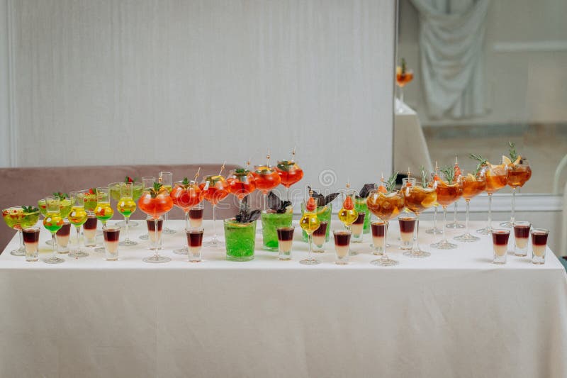 Welcome Drink with Cocktail Glasses and Drinks at an Event. Alcoholic ...