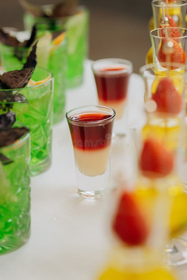 Welcome Drink with Cocktail Glasses and Drinks at an Event. Alcoholic ...