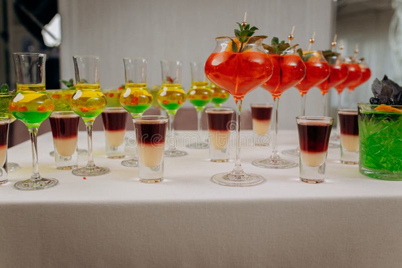 Welcome Drink with Cocktail Glasses and Drinks at an Event. Alcoholic ...