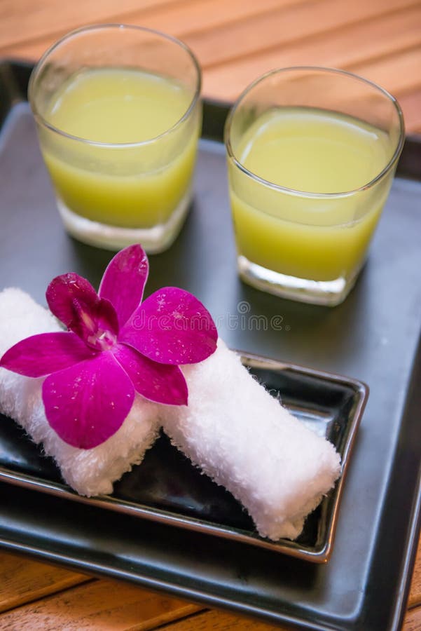 Welcome Drink Guava Juice and Refreshing Towel Stock Image - Image of ...