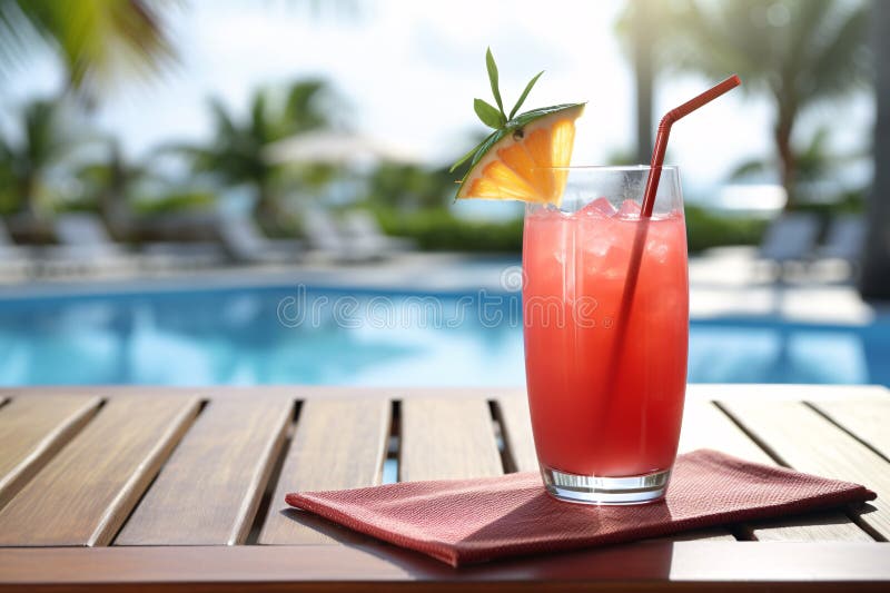 Welcome Drink or Mixed Juice Fruits Refreshing in Pool Resort Blur ...
