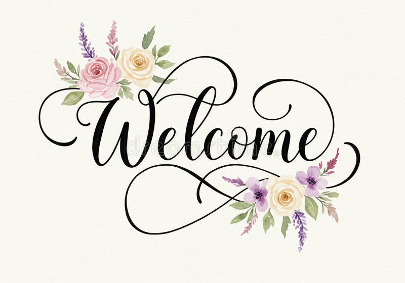 "Welcome" is Elegantly Written in Black Script with Decorative ...