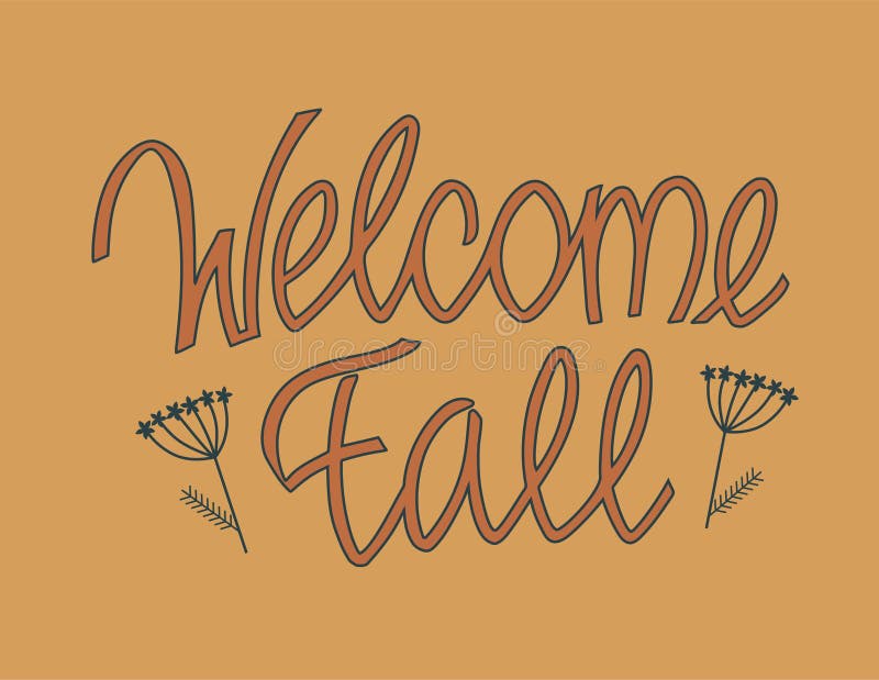 Welcome Fall Handwriting Lettering With Falling Leaves On Brick Wall ...