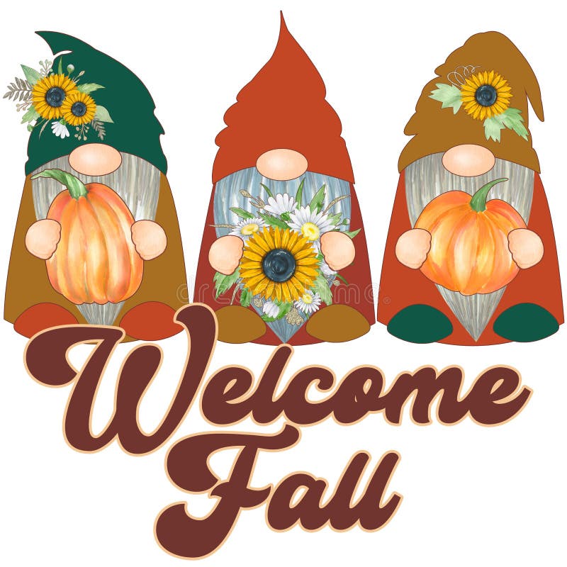 Welcome Fall Gnomes Illustration. Autumn Sublimation Design Stock ...