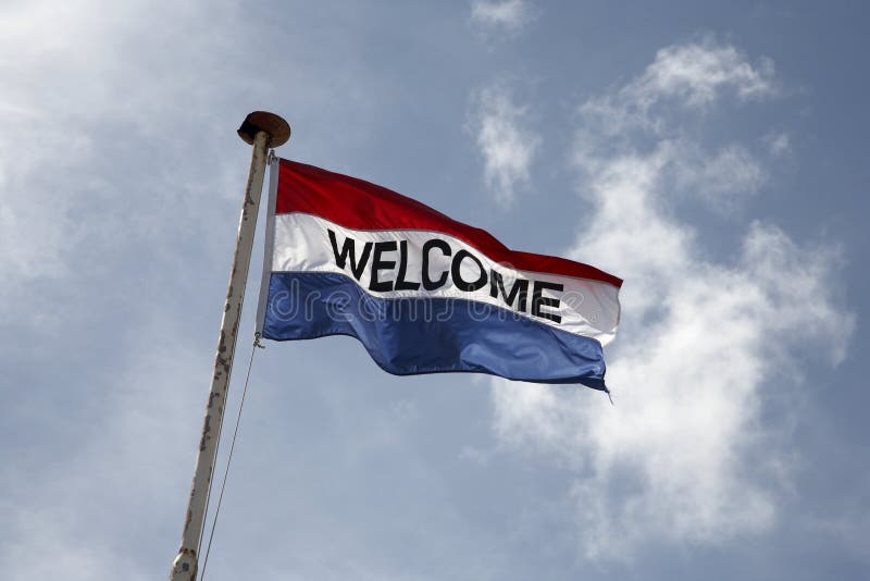 Welcome flag stock image. Image of single, blue, breezy - 1763535