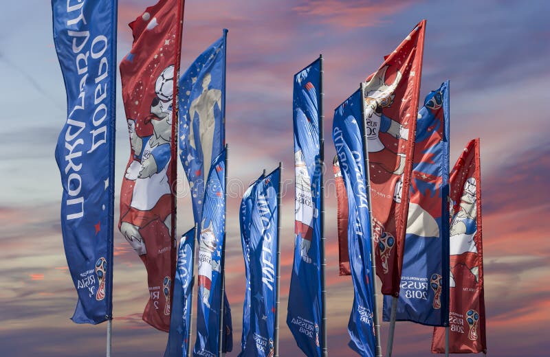 Welcome Flags in Honour of the 2018 FIFA World Cup in Russia. Editorial ...