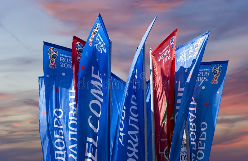 Welcome Flags in Honour of the 2018 FIFA World Cup in Russia. Editorial ...